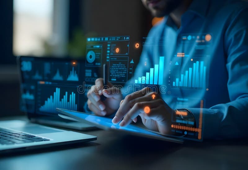 An Analyst Uses a Computer and Dashboard for Data Business Analysis and ...