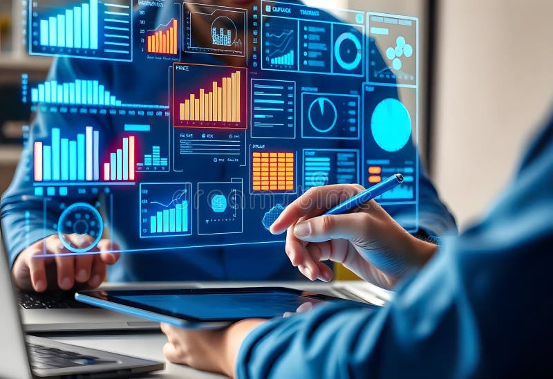 An Analyst Uses a Computer and Dashboard for Data Business Analysis and Data Management System ...