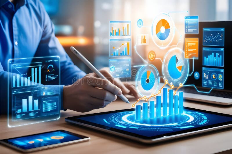 An Analyst Uses a Computer and Dashboard for Data Business Analysis and ...