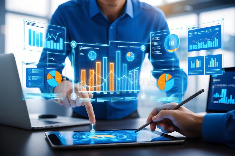 An Analyst Uses a Computer and Dashboard for Data Business Analysis and Data Management System ...