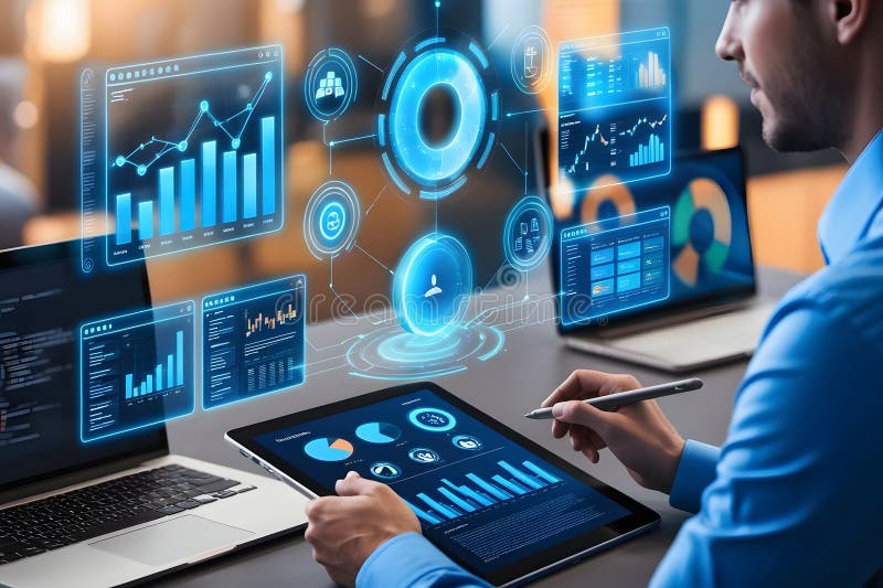 An Analyst Uses a Computer and Dashboard for Data Business Analysis and ...