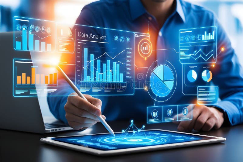 An Analyst Uses a Computer and Dashboard for Data Business Analysis and ...