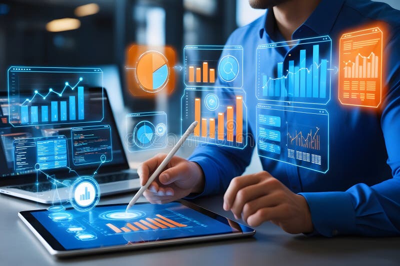 An Analyst Uses a Computer and Dashboard for Data Business Analysis and ...