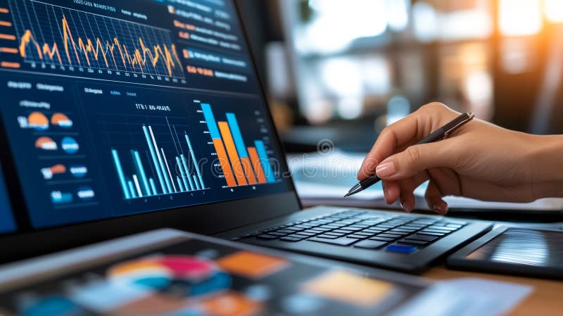 An Analyst Uses a Computer and Dashboard for Data Business Analysis and ...