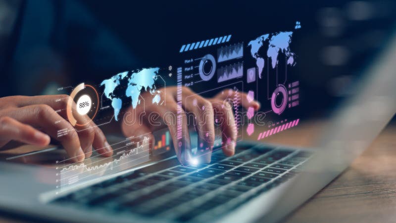 An Analyst Uses a Computer and Dashboard for Data Business Analysis and ...