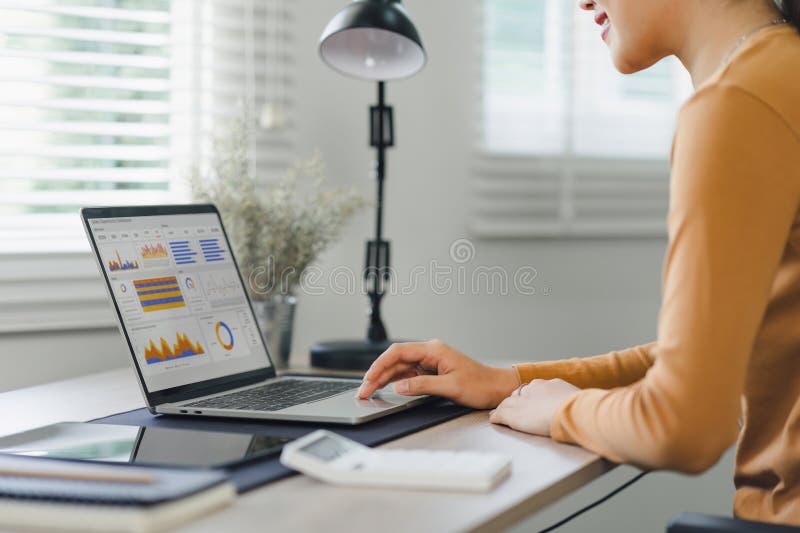 Analyst Woman Working with Information Database To Analyze Marketing ...