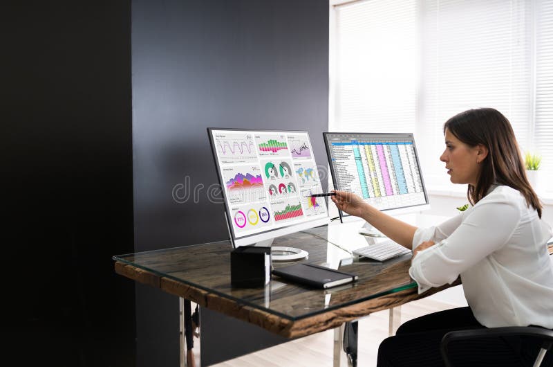 Analyst Women Looking at KPI Data Stock Image - Image of desk, tech ...