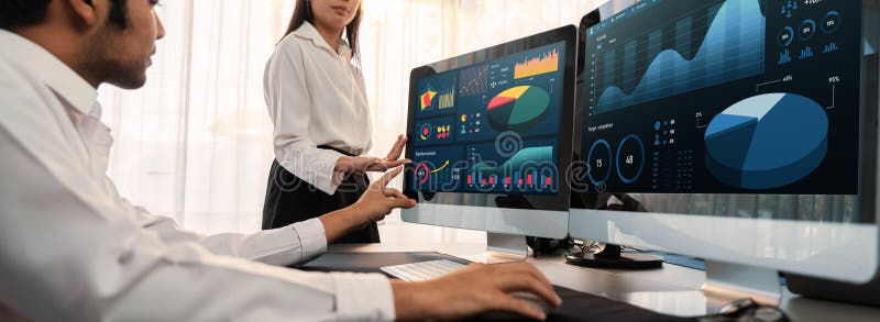 Analyst Working on BI Dashboard on Computer Monitor. Trailblazing Stock ...