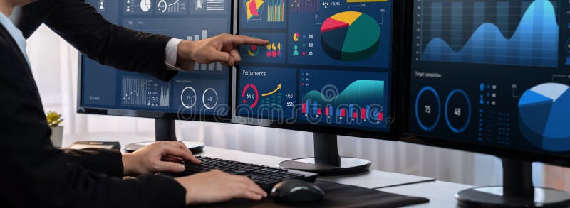 Analyst Working on BI Dashboard on Computer Monitor. Trailblazing Stock Photo - Image of ...