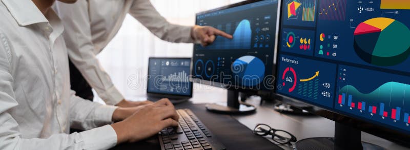 Analyst Working on BI Dashboard on Computer Monitor. Trailblazing Stock ...