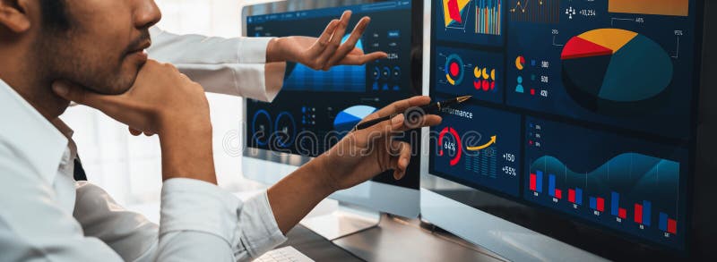 Analyst Working on BI Dashboard on Computer Monitor. Trailblazing Stock ...