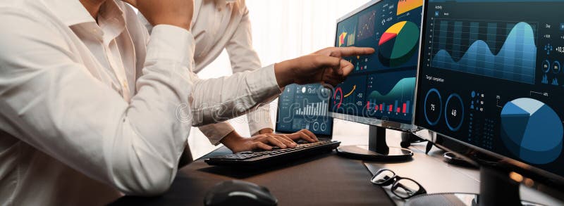 Analyst Working on BI Dashboard on Computer Monitor. Trailblazing Stock ...