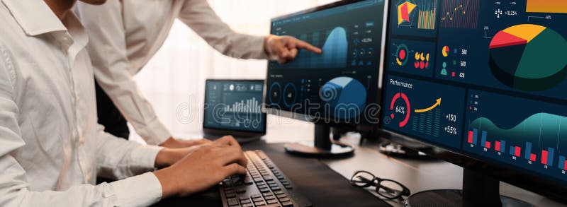 Analyst Working on BI Dashboard on Computer Monitor. Trailblazing Stock Image - Image of ...