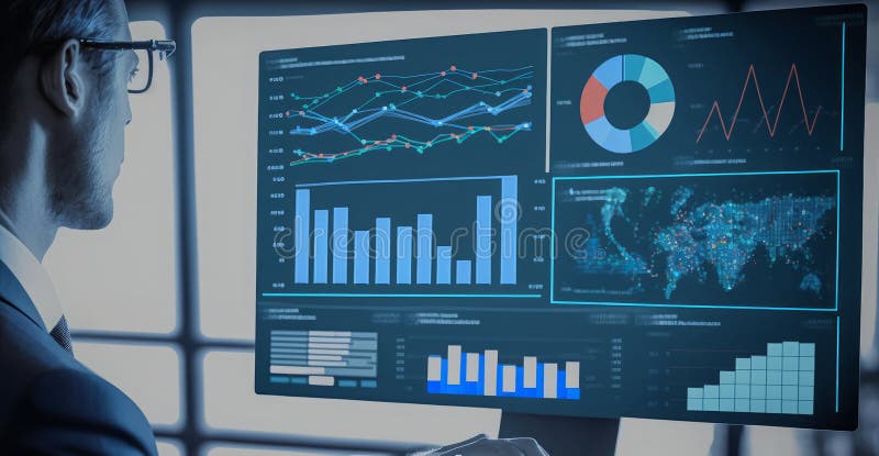 Analyst Working on Business Analytics Dashboard with KPI, Charts and ...