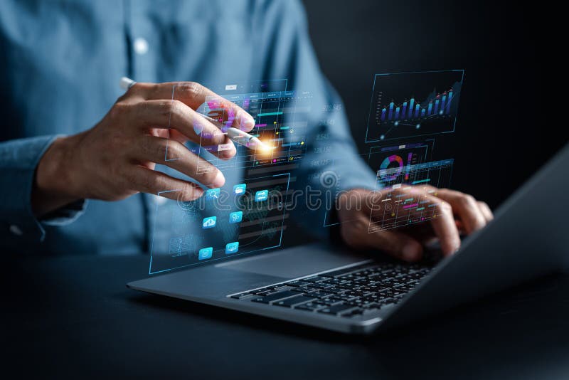 Analyst Working with Computer in Business Analytics and Data Management ...