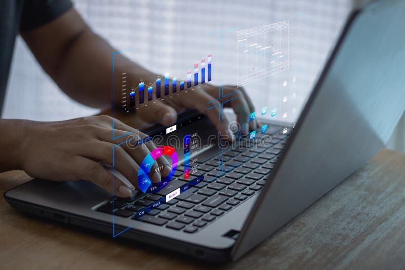 Data Analysis Technology Concept. Data Analyst Working on Computer with ...