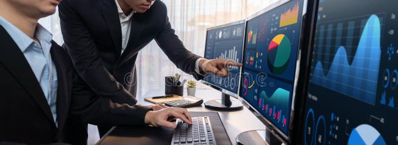 Analyst Working on BI Dashboard on Computer Monitor. Trailblazing Stock ...