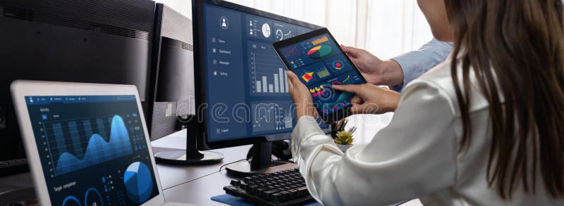 Analyst Working on BI Dashboard on Computer Monitor. Trailblazing Stock ...