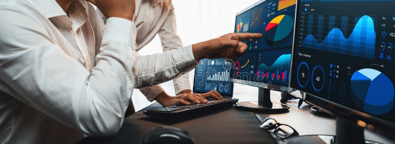 Analyst Working on BI Dashboard on Computer Monitor. Trailblazing Stock ...
