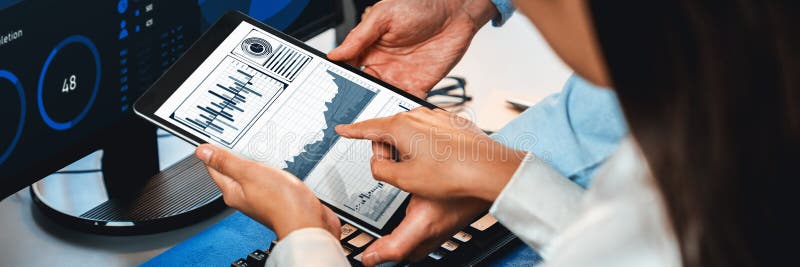 Analyst Working on BI Dashboard on Computer Monitor. Trailblazing Stock ...