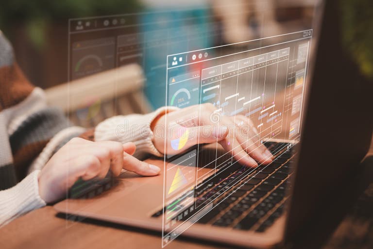 Analyst Working on Laptop. Business Analytics Chart and Data Management ...