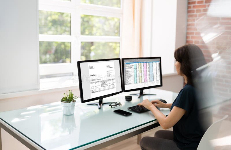 Analyst Working with Computer in Business. Management System To Make ...