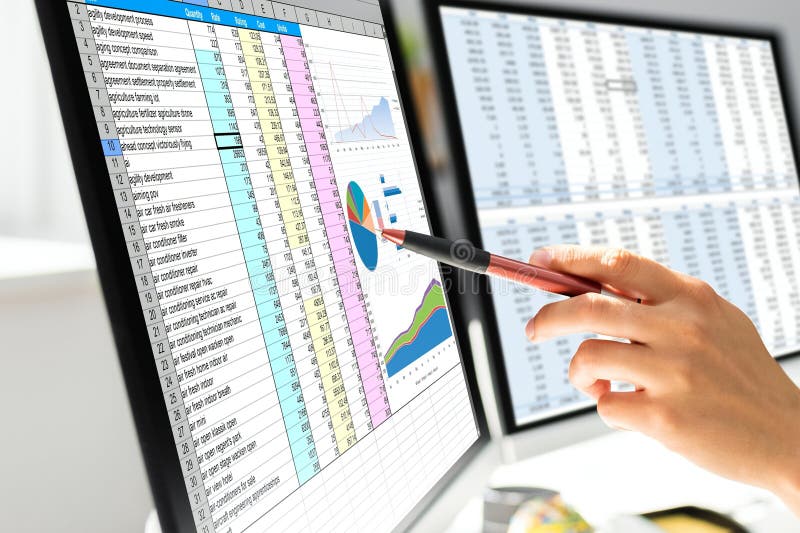 Analyst Working with Spreadsheet Business Data Stock Image - Image of ...