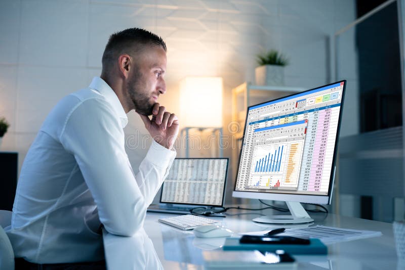 Analyst Working with Spreadsheet Business Data Stock Image - Image of ...