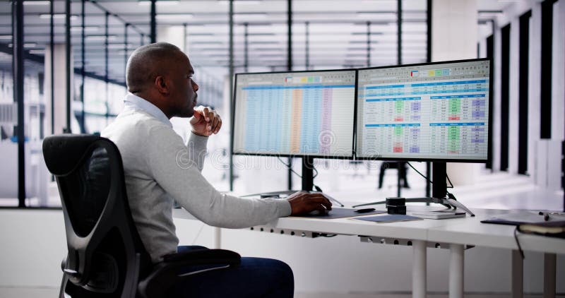 Analyst Working with Spreadsheet Business Data Stock Image - Image of ...