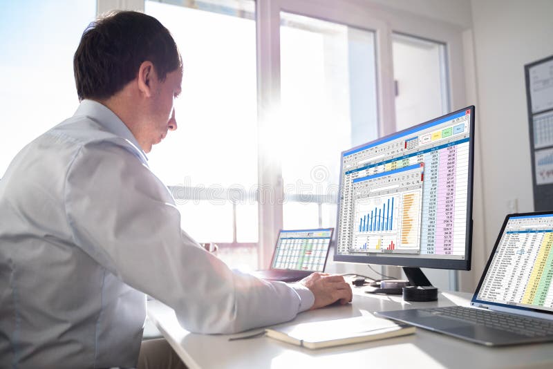 Analyst Working with Spreadsheet Business Data Stock Photo - Image of ...