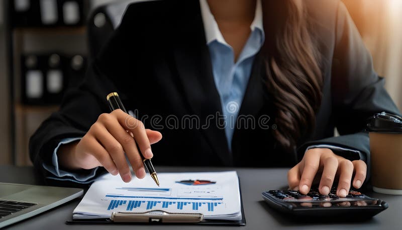 Analyst Works on Personal Computer and Calculator Stock Illustration ...