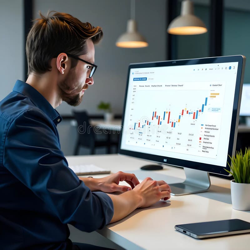 Analyst Works on Personal Computer Showing Business Analytics Dashboard with Stock Photo - Image ...