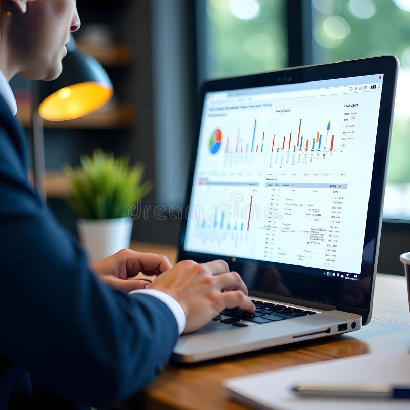 Analyst Works on Personal Computer Showing Business Analytics Dashboard ...