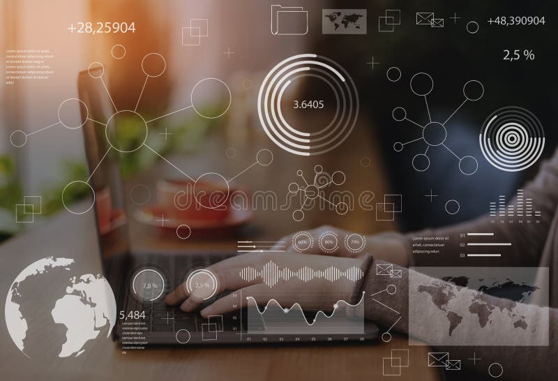 Analytic Info Data on Transparent Screen Layered Over Woman Using ...