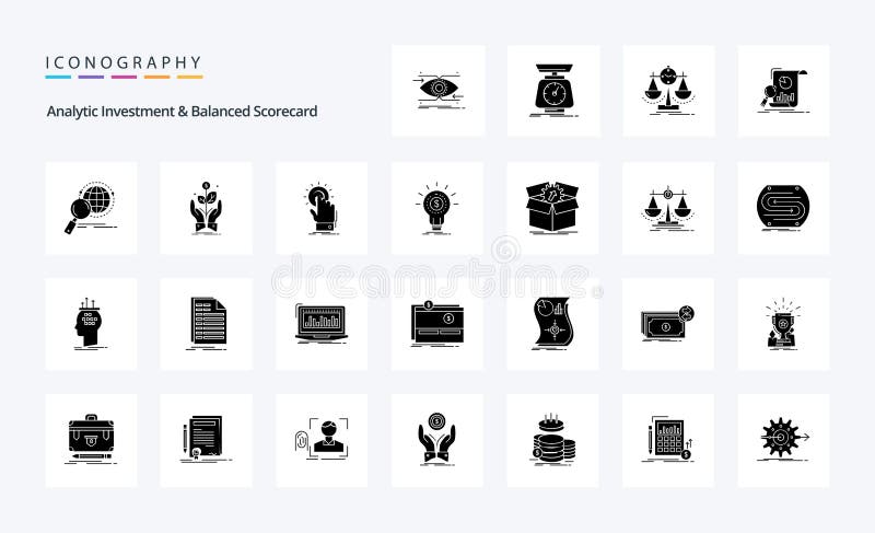 25 Analytic Investment and Balanced Scorecard Solid Glyph Icon Pack ...