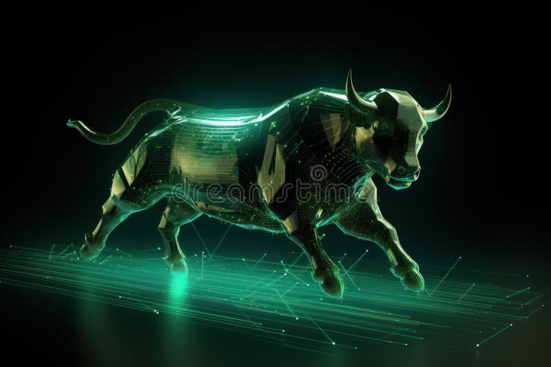 Analytical Bull in Virtual Market (AI Generated Stock Illustration ...