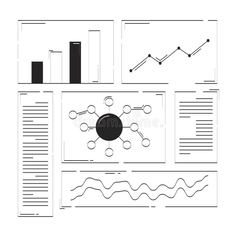 Analytical Dashboard with Charts and Diagrams Doodle Linear Objects Set ...