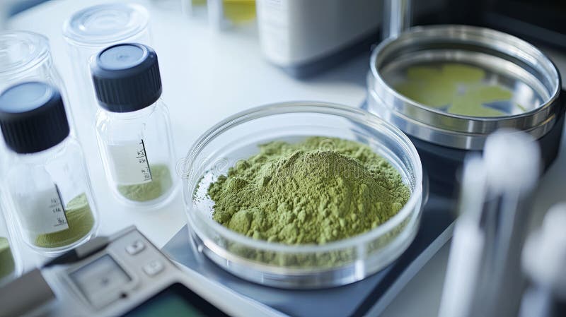 Analytical Lab View: Green Herb Powder and Digital Scales. Stock Image ...