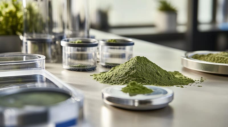 Analytical Lab View: Green Herb Powder and Digital Scales. Stock Photo ...
