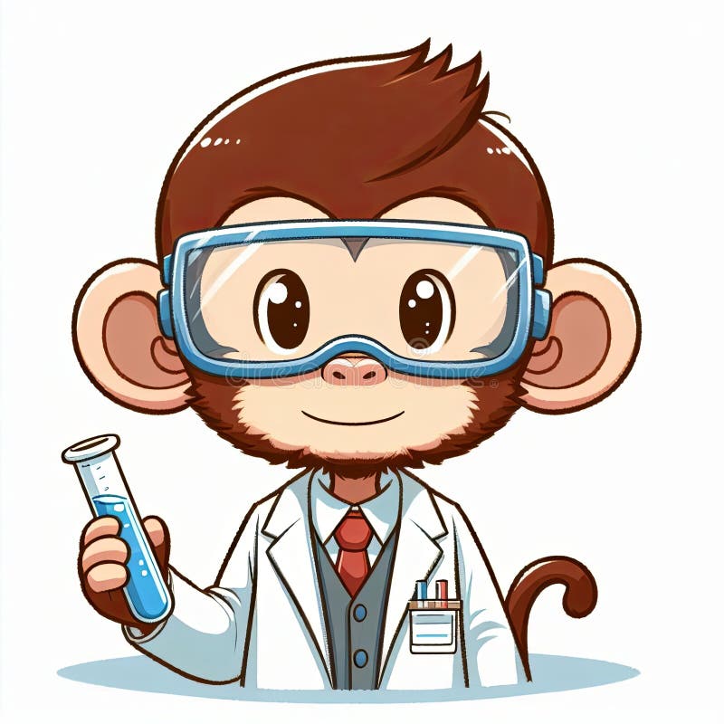 Analytical Monkey in Lab with Measuring Tools Stock Illustration ...