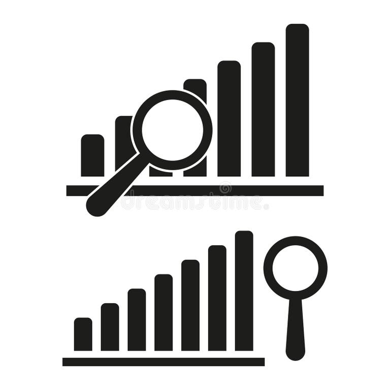 Analytics Bar Icon. Magnifying Glass Symbol. Growth Chart Vector ...