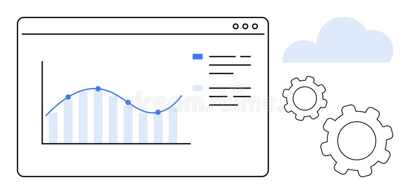 Analytics Dashboard with Line Graph, Bar Chart, and Configuration Gears ...