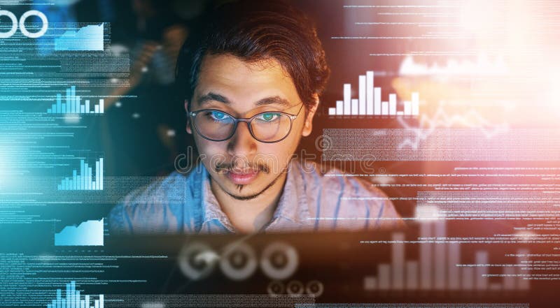 Analytics Database And Double Exposure With Programmer Man In Office 5296