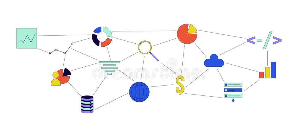 Analytics Database Management 2d Linear Cartoon Object Stock Vector