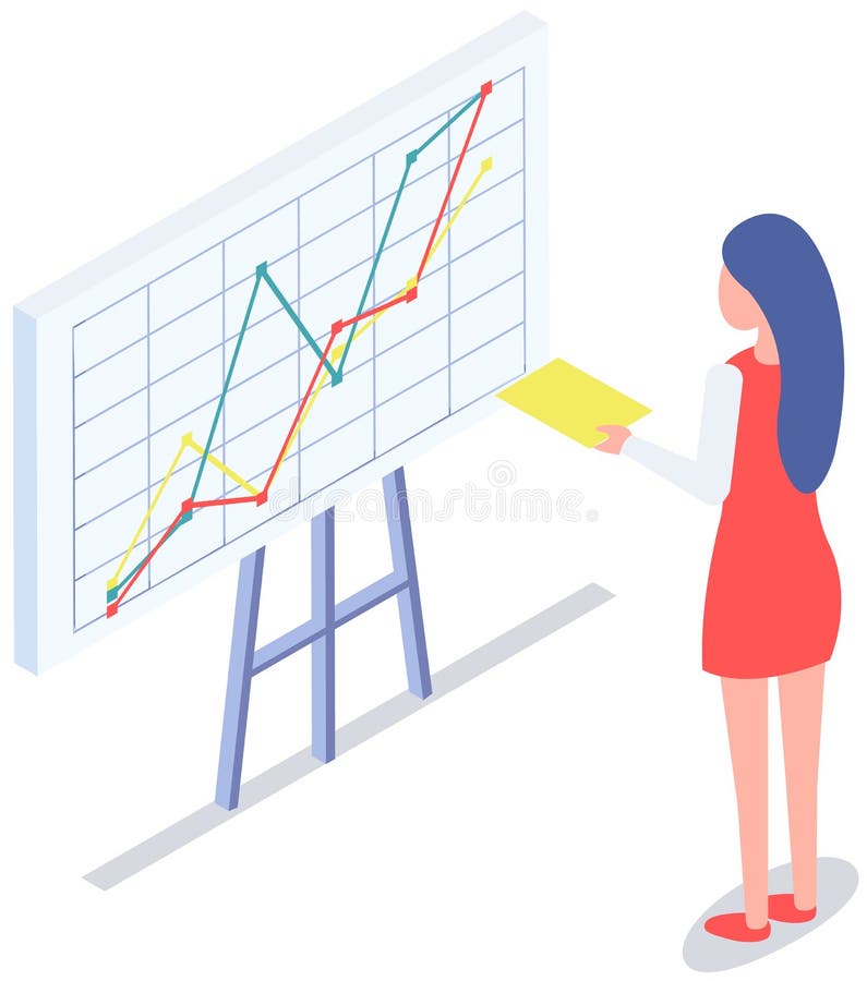 Woman Analyses Digital Report with Statistics. Statistical Indicators ...