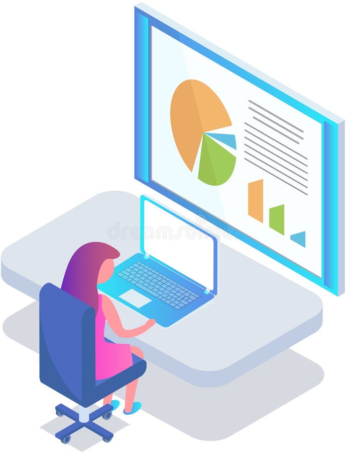 Woman Analyses Digital Report with Statistics. Statistical Indicators ...