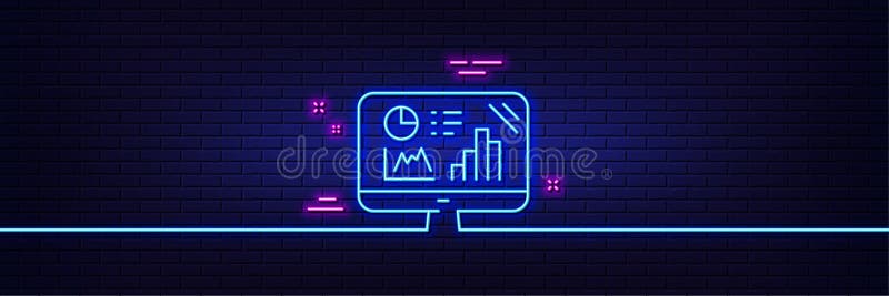 Analytics Graph Line Icon. Column Chart Sign. Neon Light Glow Effect ...