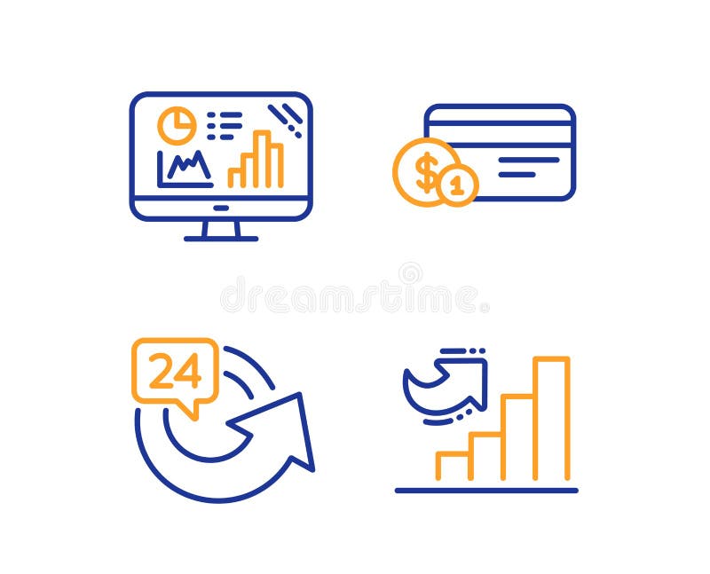 Analytics Graph, Payment Method and 24 Hours Icons Set. Growth Chart ...
