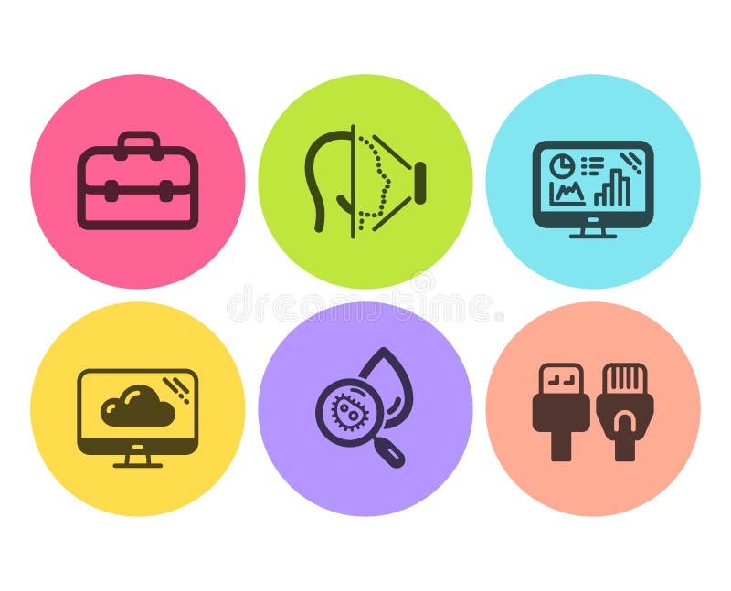 Analytics Graph, Portfolio and Water Analysis Icons Set. Face Id, Cloud ...
