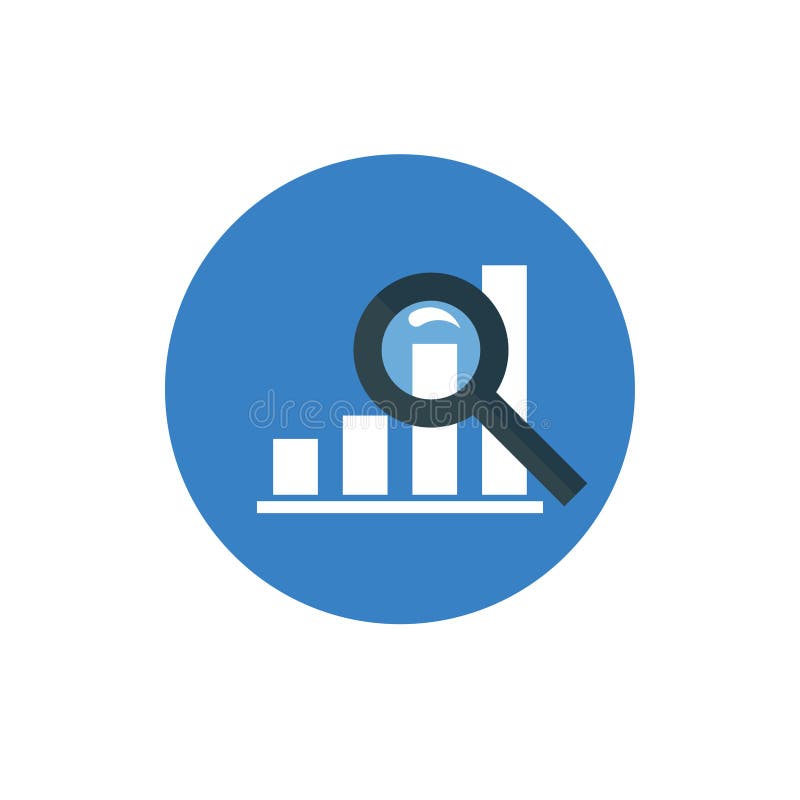 Analytics Icon. Graph and Magnifier Symbol in Flat Style - Round Color ...